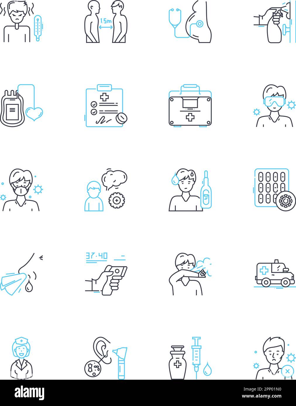 Contagion mitigation linear icons set. Cleanliness, Quarantine ...