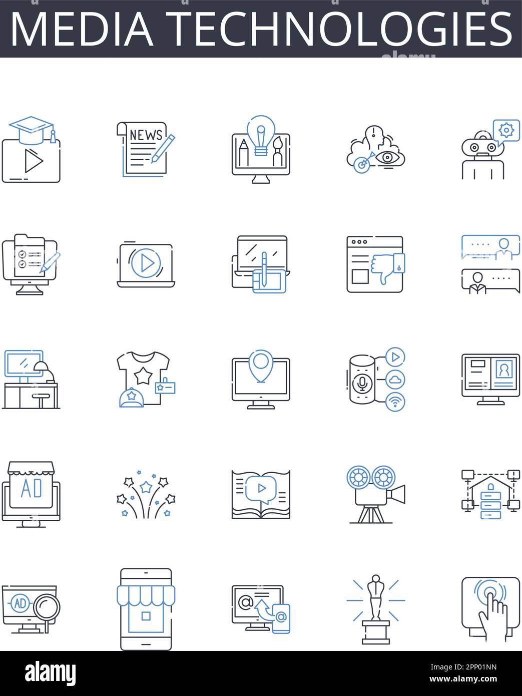 Media technologies line icons collection. Digital devices, Information ...