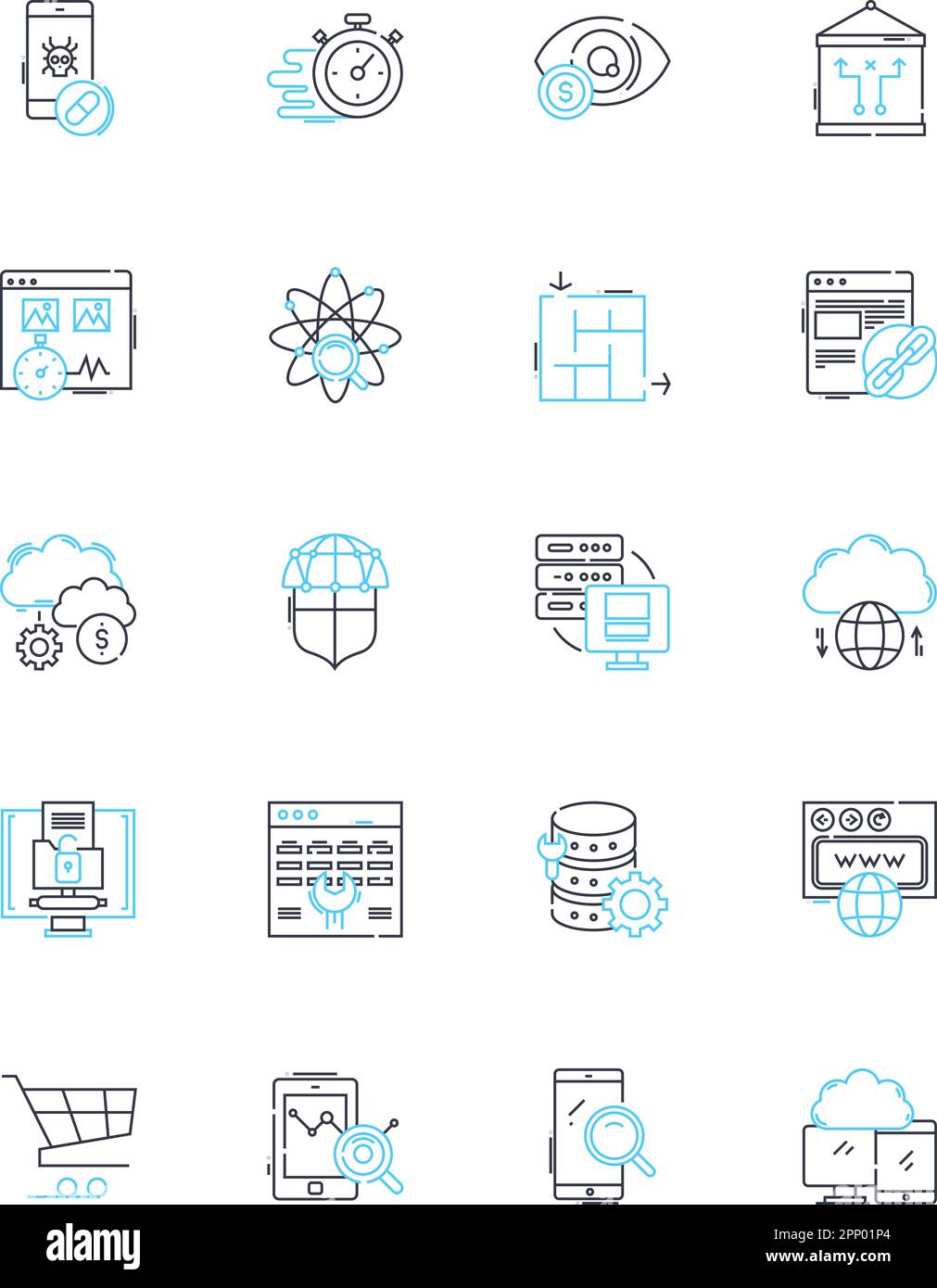 Website Development Linear Icons Set Coding Design Optimization Interface Backend Frontend