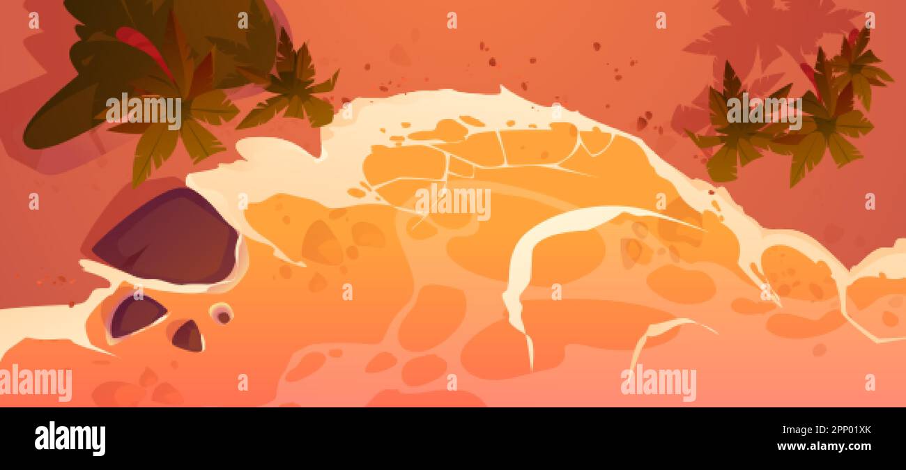 Sunset sand beach top view vector background. Island in sea water ...