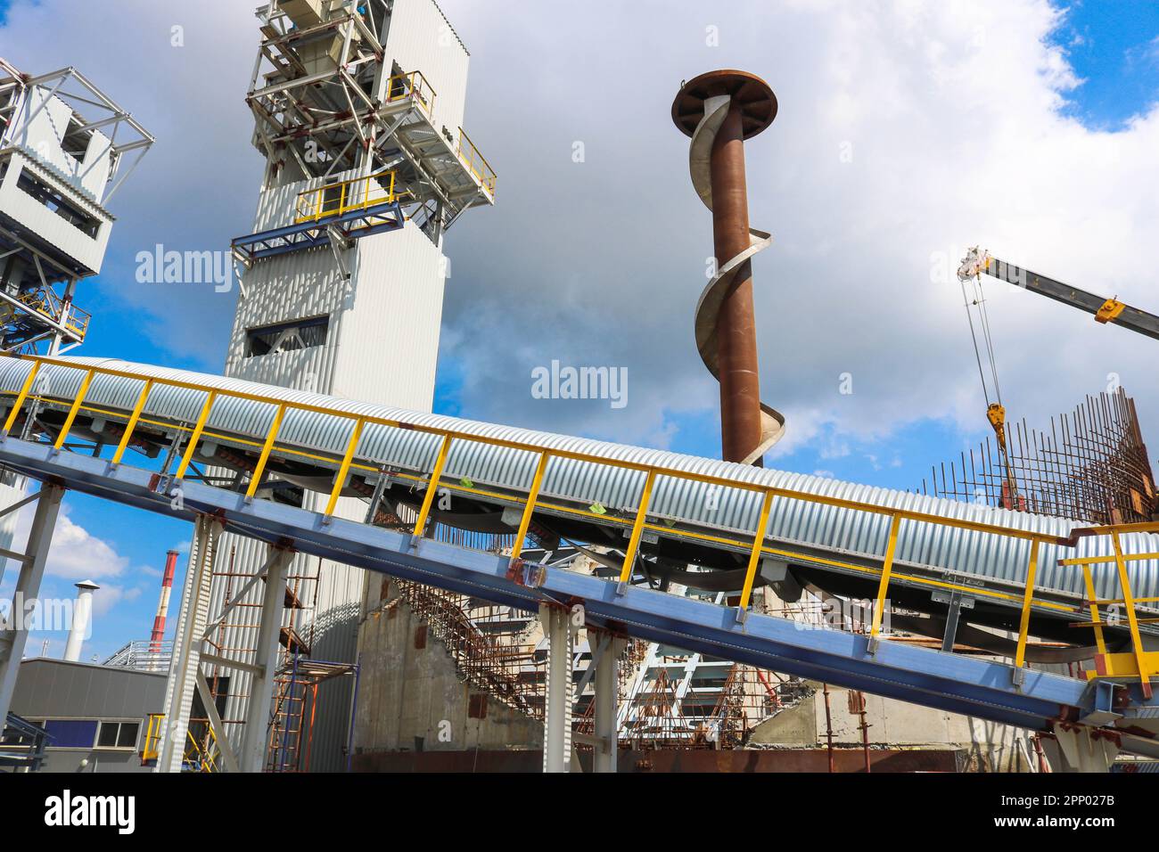 Metal iron structures, industrial production with a conveyor, pipes ...