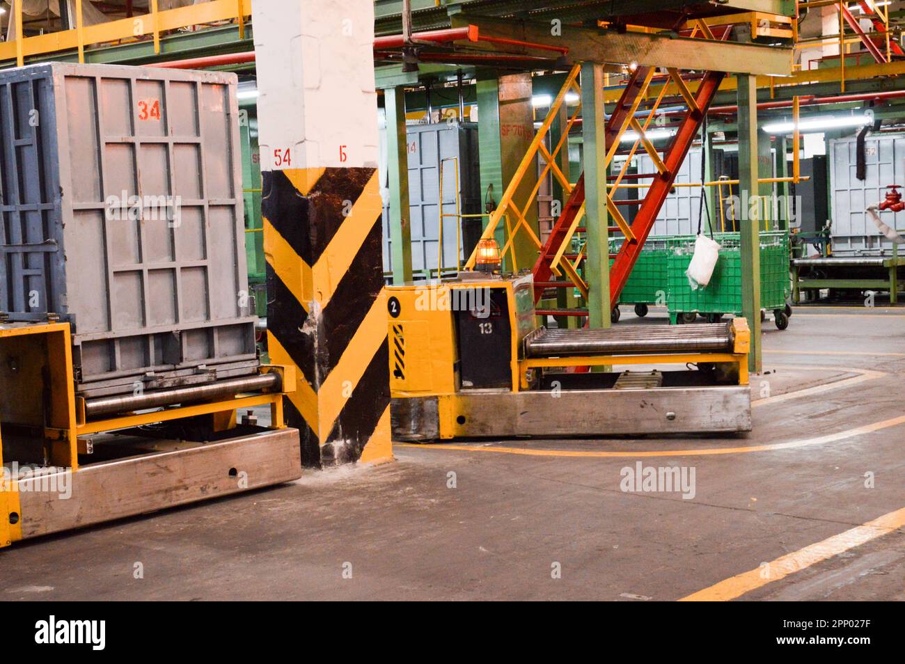 Production department at a petrochemical, oil refinery with ceilings ...