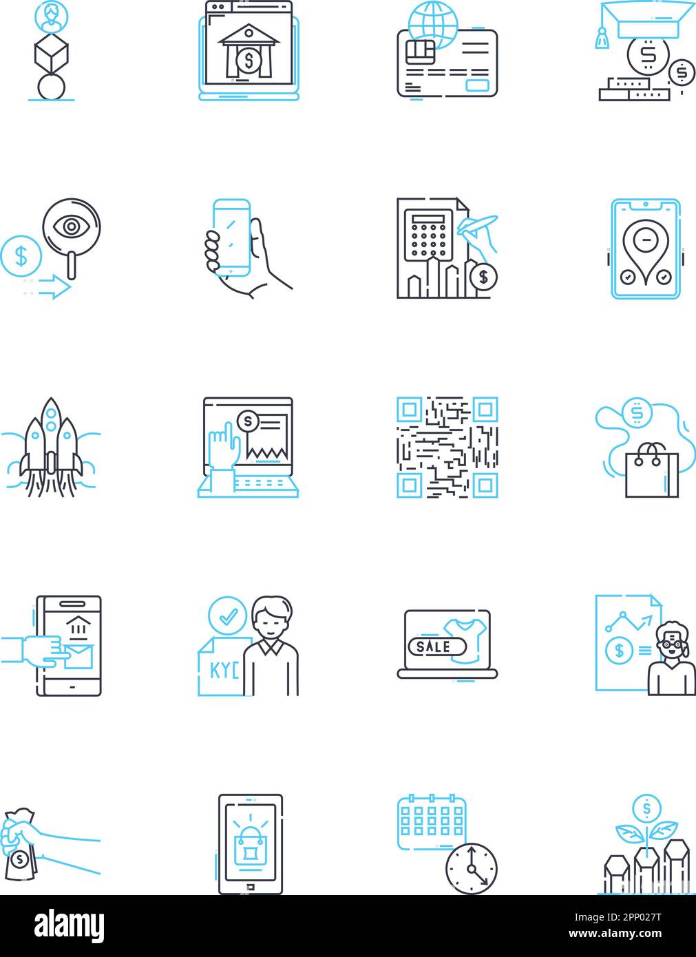 Remote banking linear icons set. Online, Mobile, Digital, E-banking ...