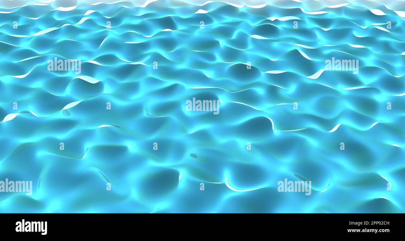 Bright glowing blue shiny transparent water liquid with waves and ...
