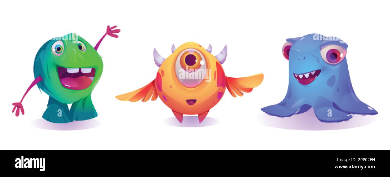 Cartoon set of funny baby monsters isolated on white background. Vector ...