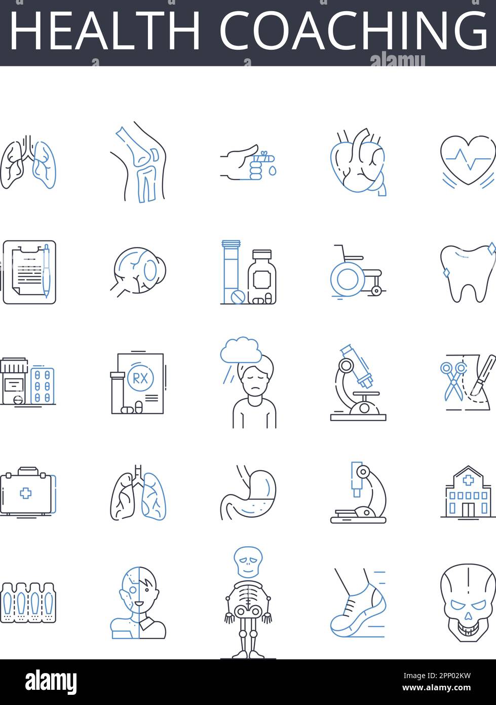 Health coaching line icons collection. Wellness coaching, Personal training, Fitness guidance ...