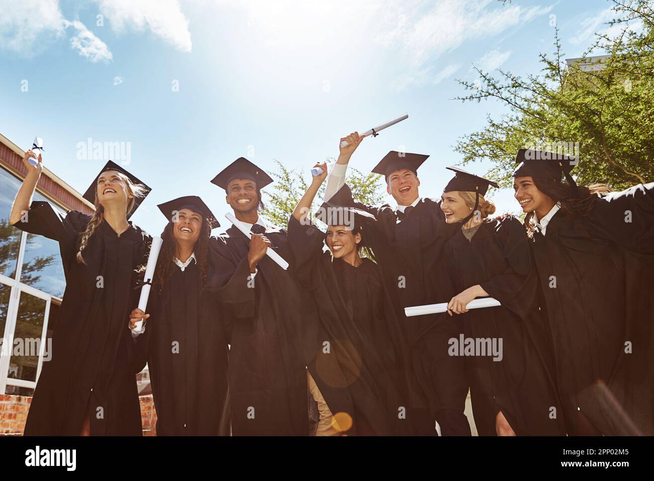 Celebrating graduation. Portrait of a group of smiling university ...