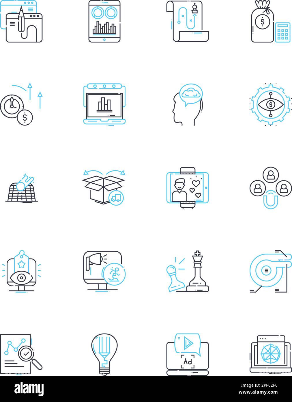 Content advertising linear icons set. Engagement, Visibility, Strategy ...