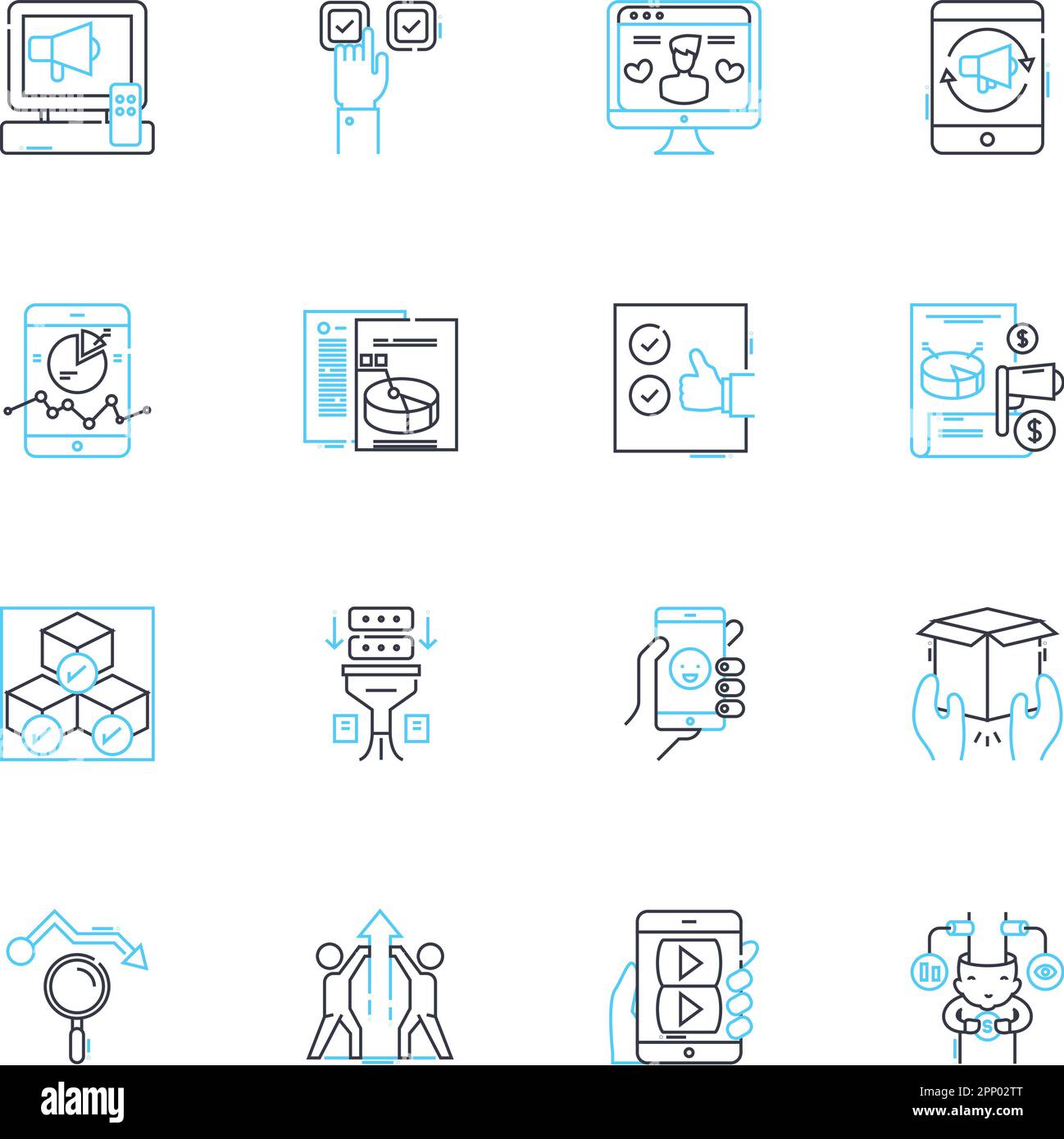 Mobile marketing linear icons set. SMS, App, QR code, Beacon, Geo ...