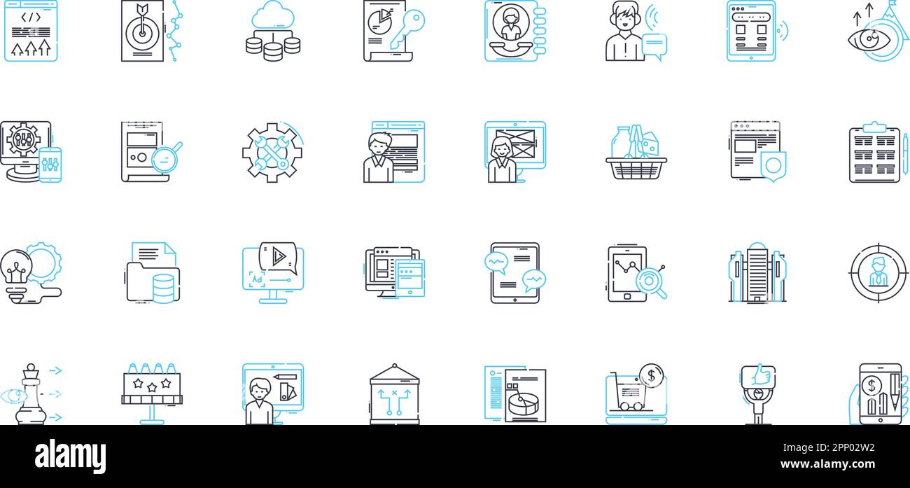 Advertising strategies linear icons set. Branding, Messaging ...