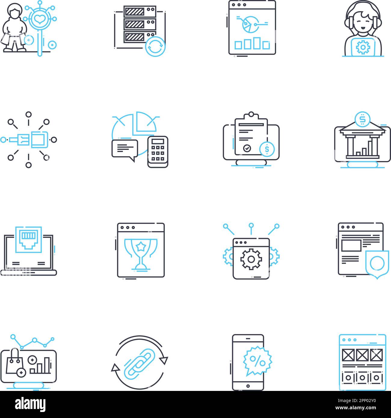 Email marketing linear icons set. Automation, Segmentation, Personalization, List-building ...