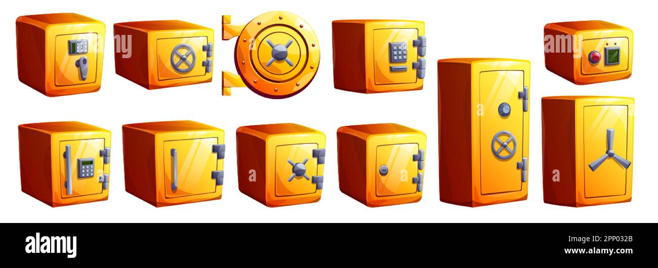 Cartoon set of yellow safe boxes isolated on white background. Vector ...