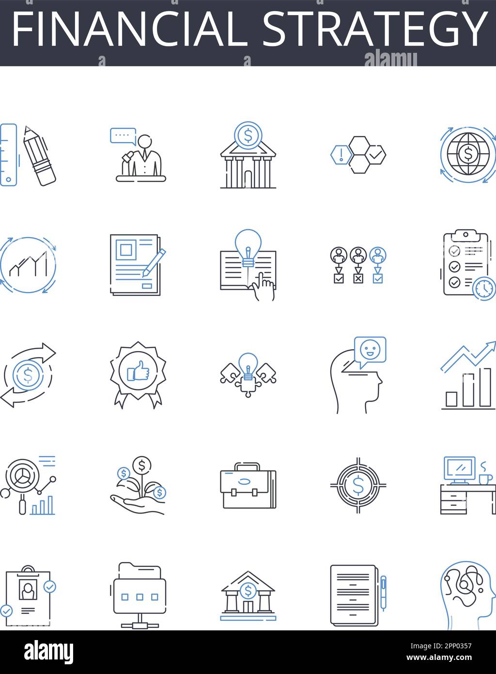 Financial Strategy Line Icons Collection Marketing Plan Business Model Legal Framework