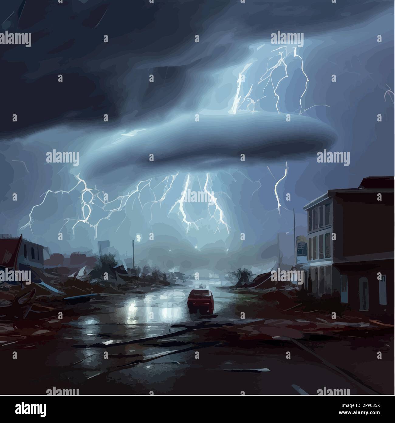 Tornado damage town Stock Vector Images - Alamy