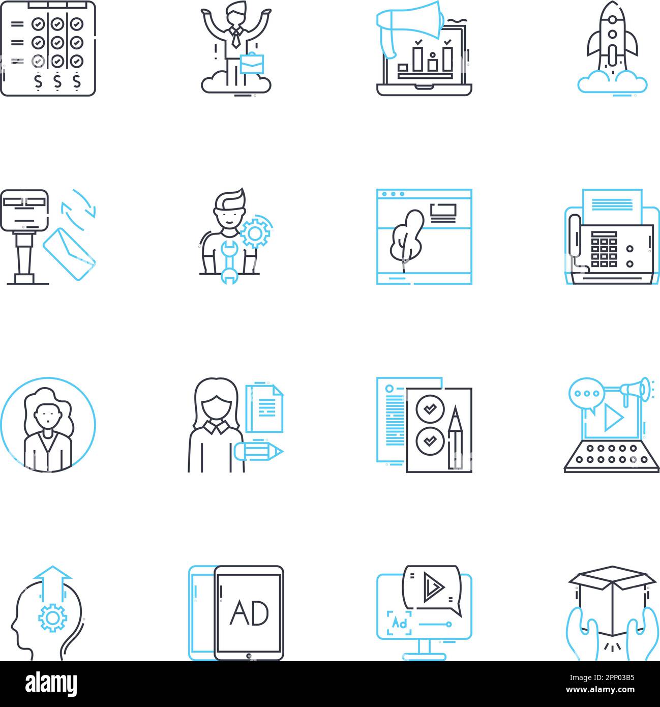 Promotion and outreach linear icons set. Advertising, Marketing ...