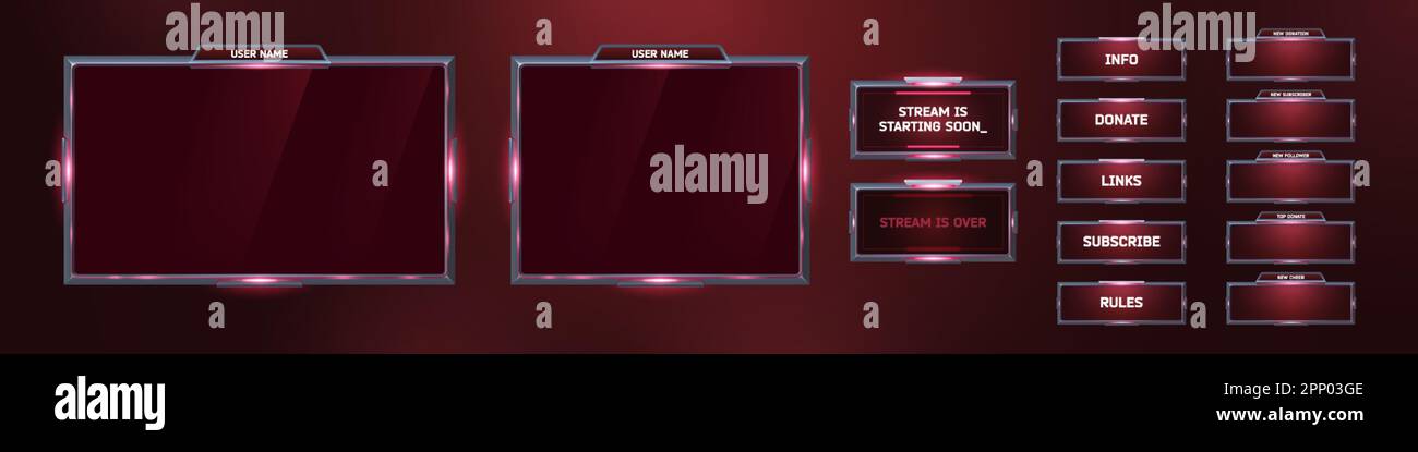 Futuristic twitch stream overlay and button ui template. Gamer neon ...