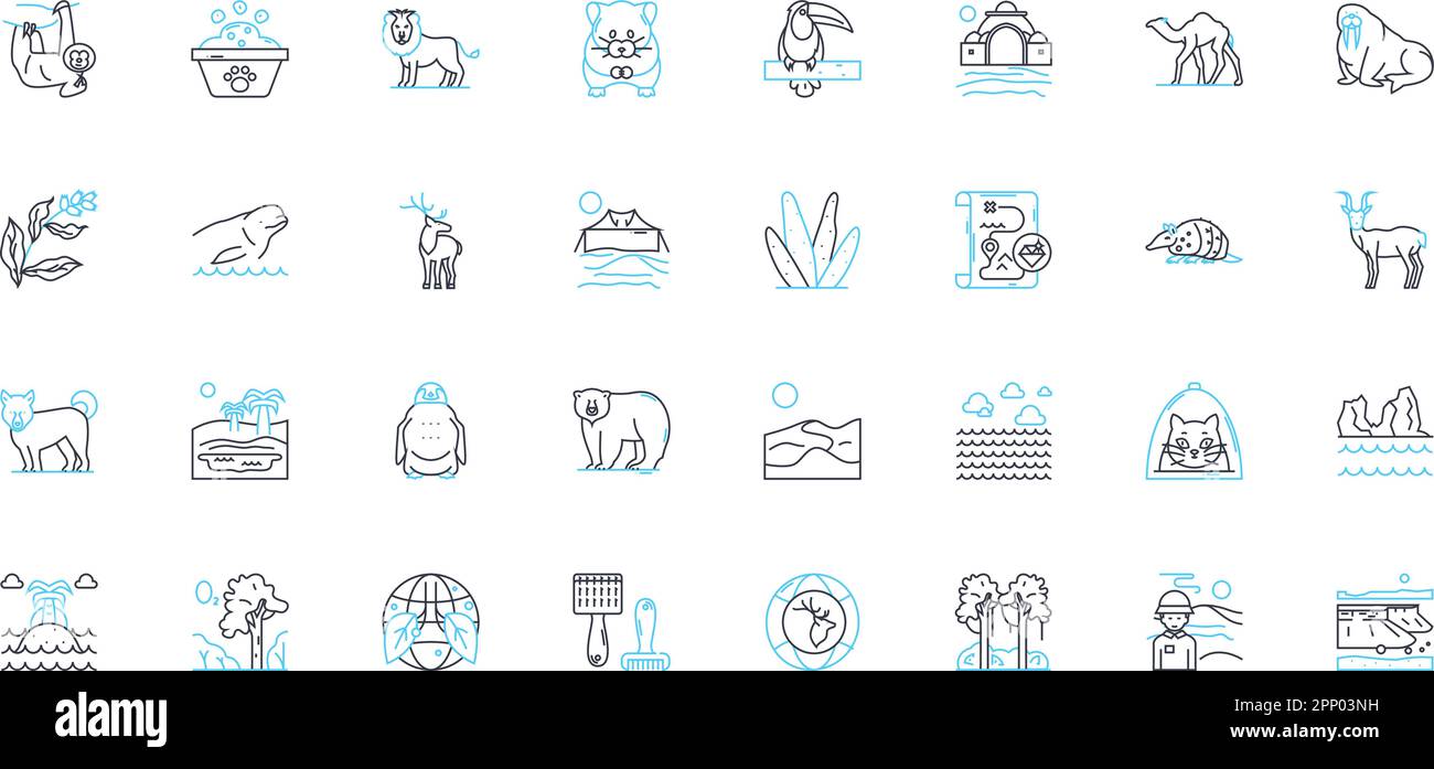 Creatures linear icons set. Beasts, Monsters, Critters, Aliens, Dragons ...