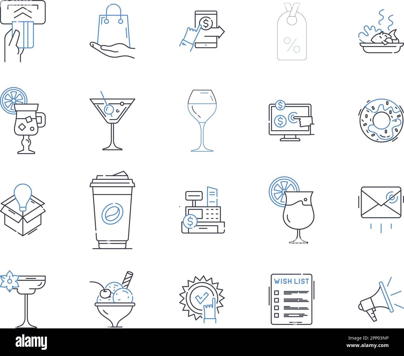 Convenience store line icons collection. Snacks, Beverages, Groceries ...