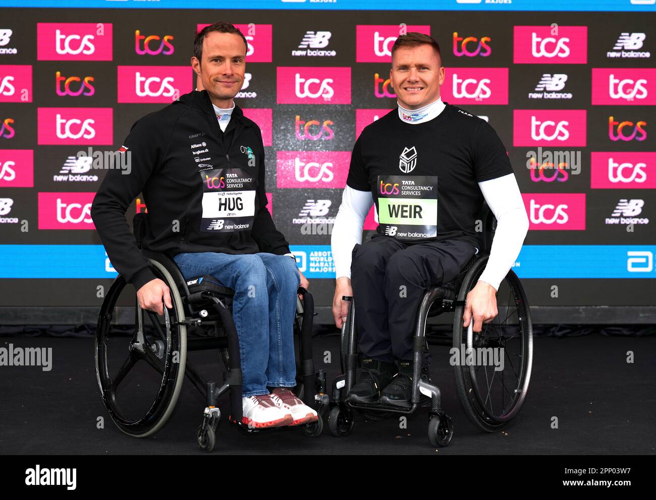 Marcel Hug (left) and David Weir pose for a photo ahead of a press ...
