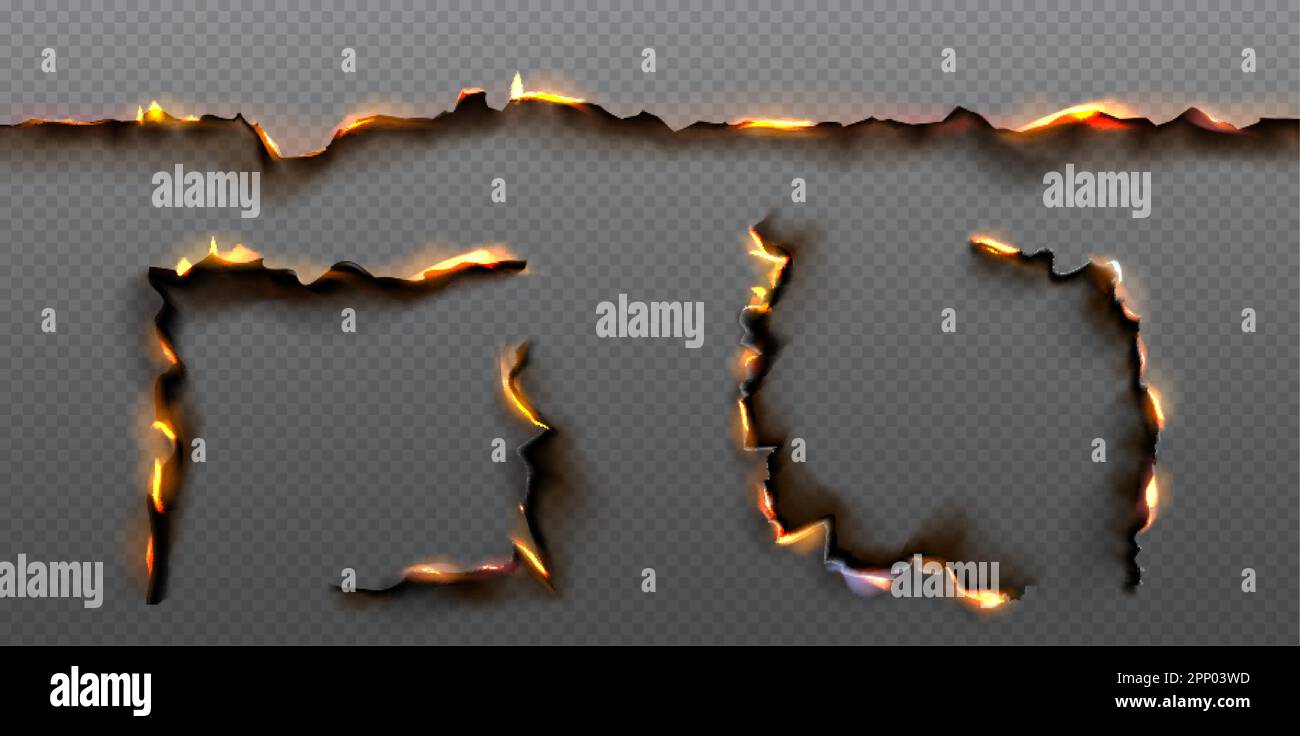 Burn edge paper hole corner vector effect set on transparent background ...