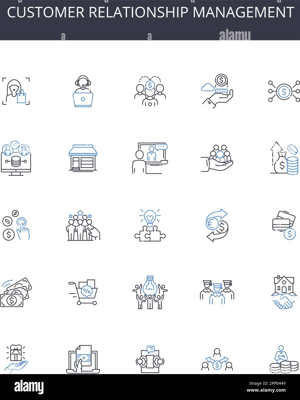Customer relationship management line icons collection. Supply chain ...