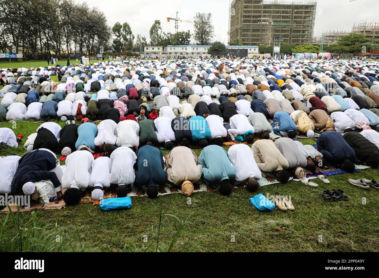 Muslim worshippers gather for prayers on the first day of Eid al-Fitr ...