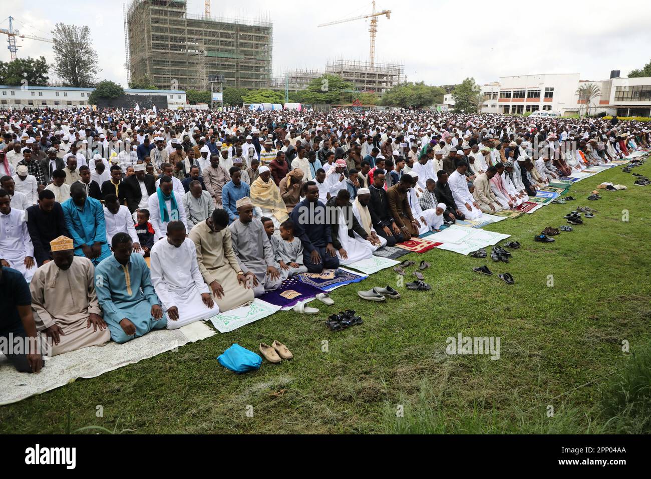 Muslim worshippers gather for prayers on the first day of Eid al-Fitr ...