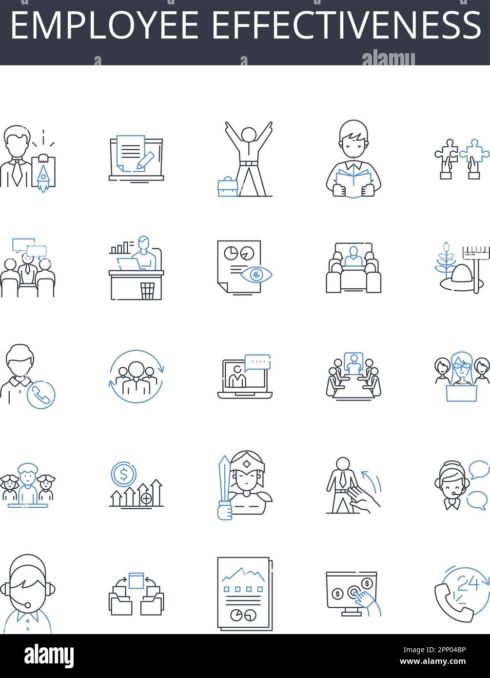Employee effectiveness line icons collection. Team productivity ... Employee effectiveness line icons collection. Team productivity ...