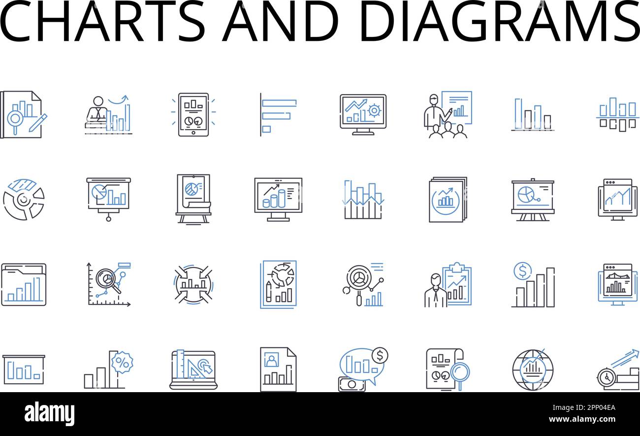 Charts and diagrams line icons collection. Numbers figures, Maps ...