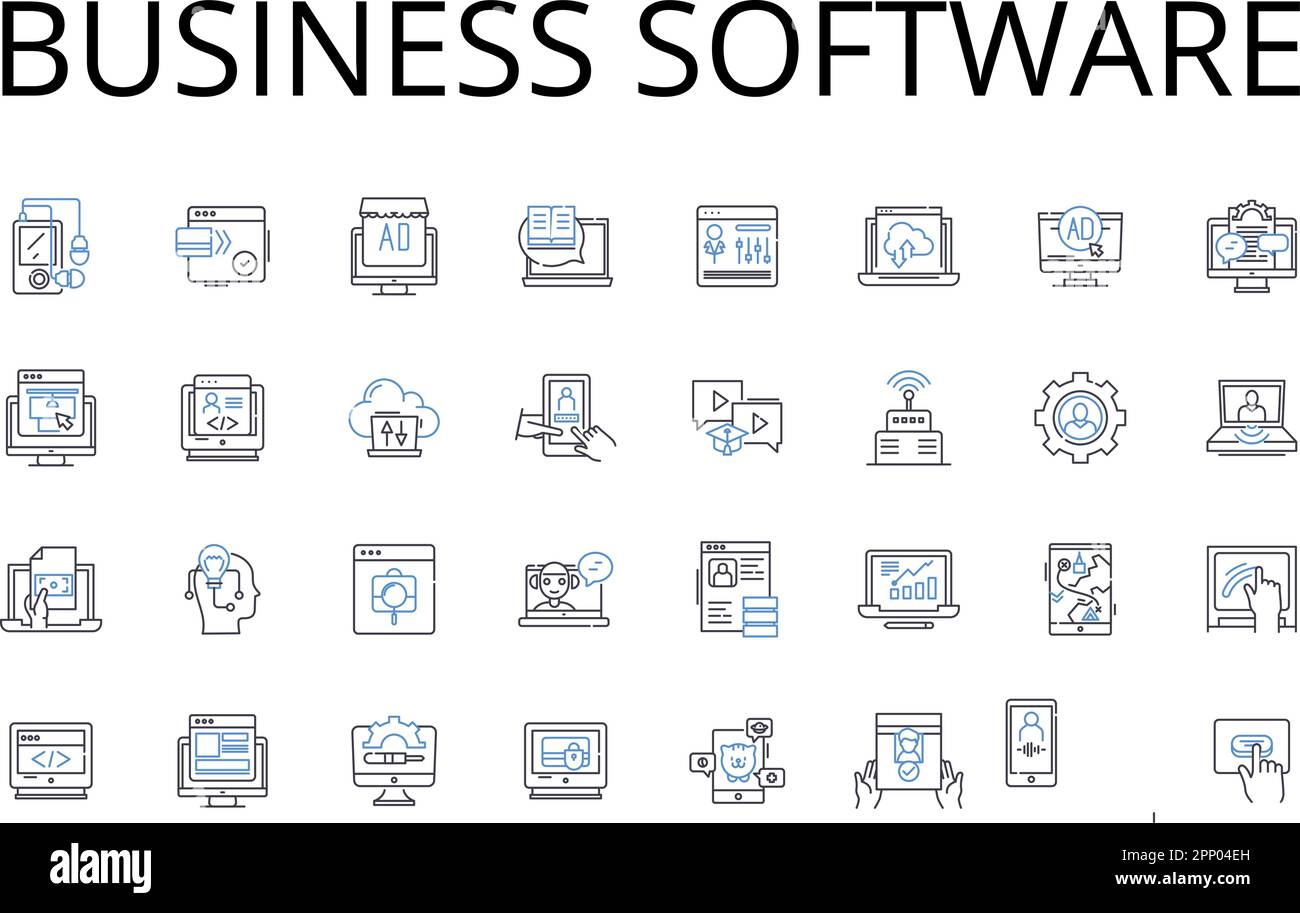 Business software line icons collection. Management system, Enterprise ...
