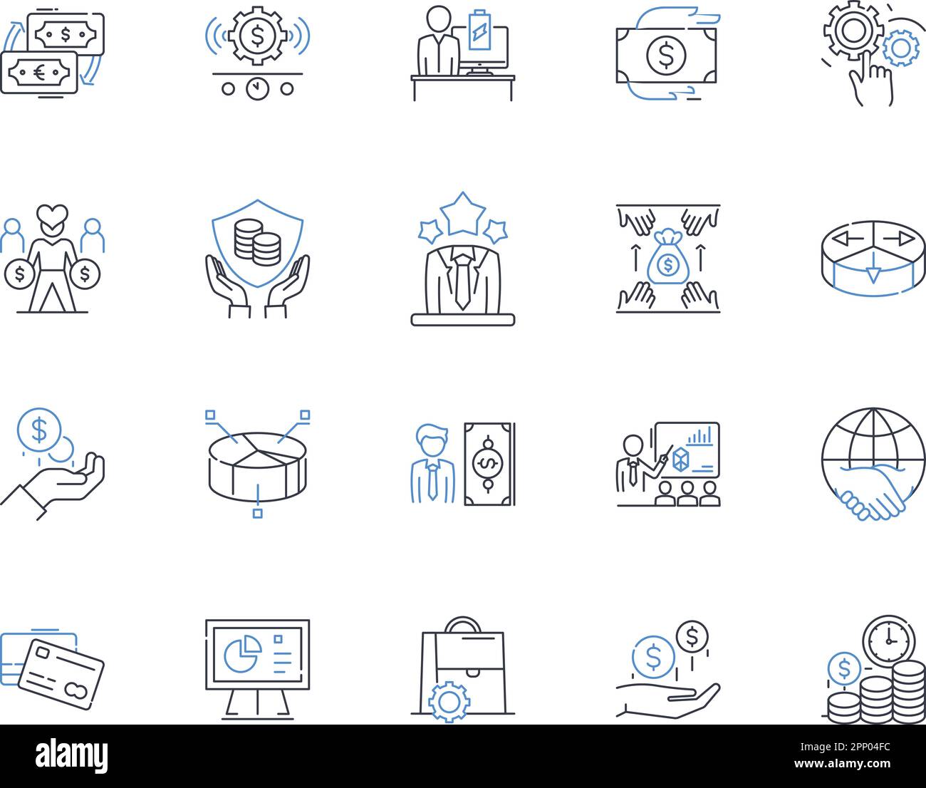 Fund advising line icons collection. Investments, Wealth, Portfolio, Diversification, Profits ...