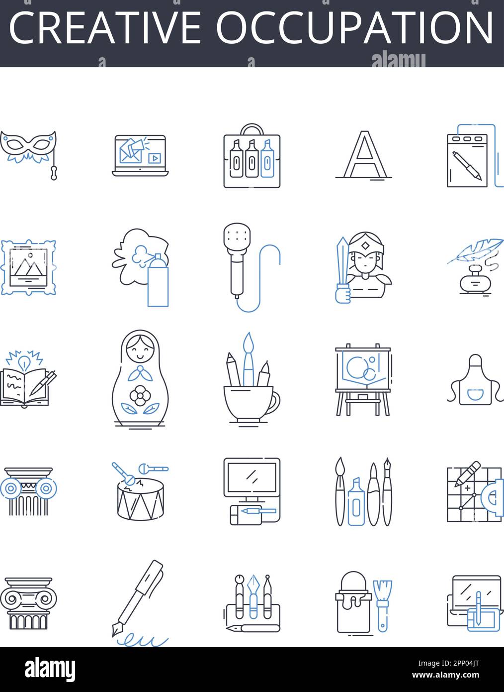 Creative Occupation Line Icons Collection Artistic Career Innovative Profession Imaginative