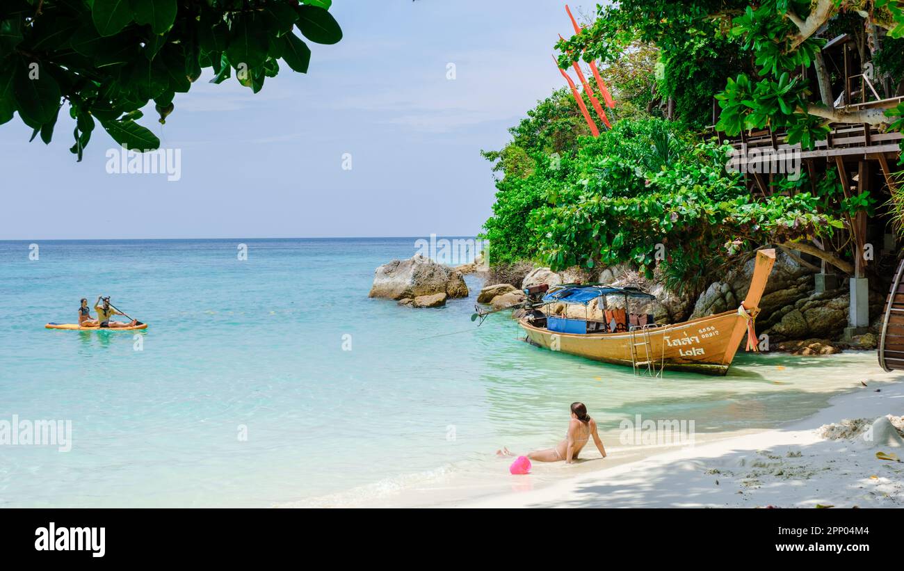 Koh Lipe Island Thailand April 2023 People Relaxing In The Ocean On A Tropical Island With A