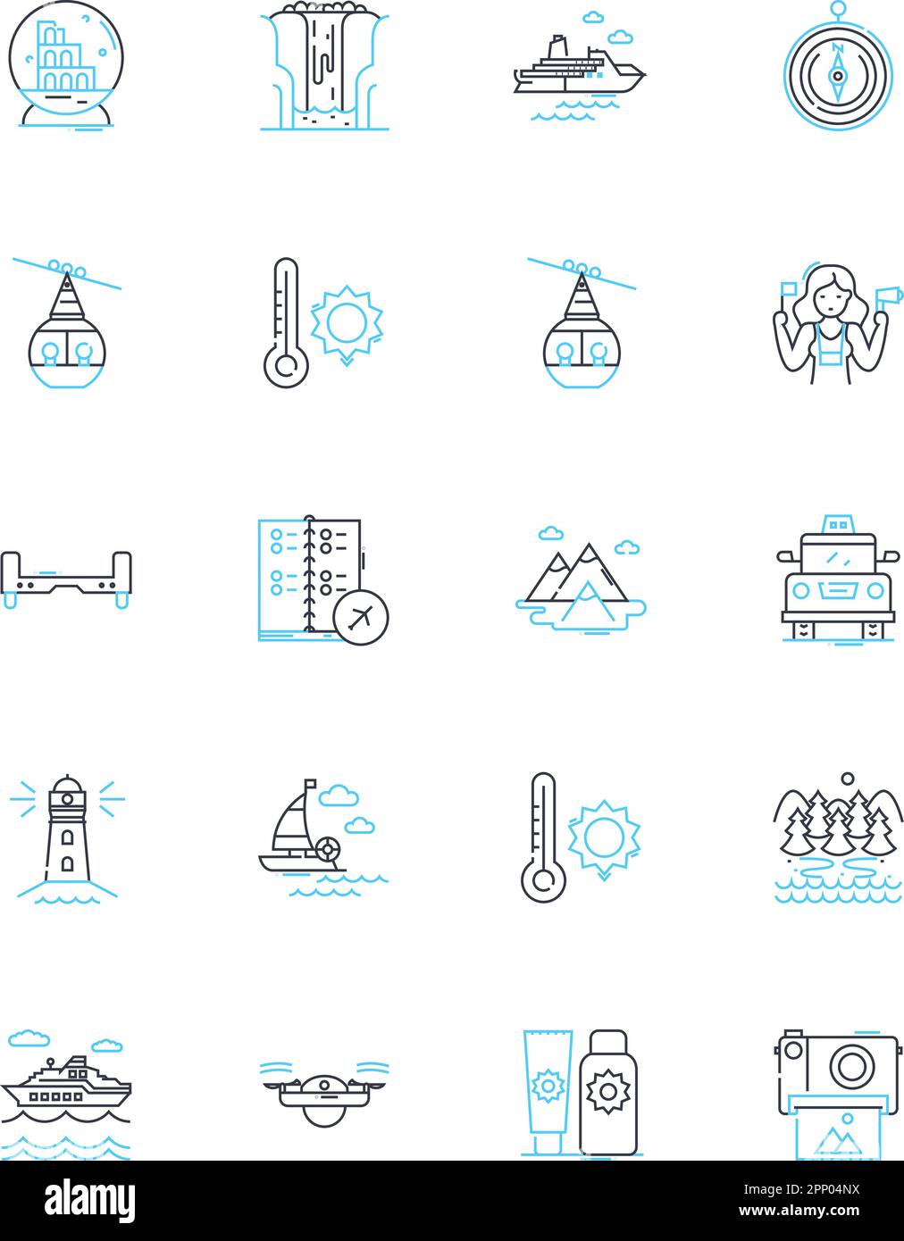 Adventures linear icons set. Exploration, Thrill, Excitement, Quest ...