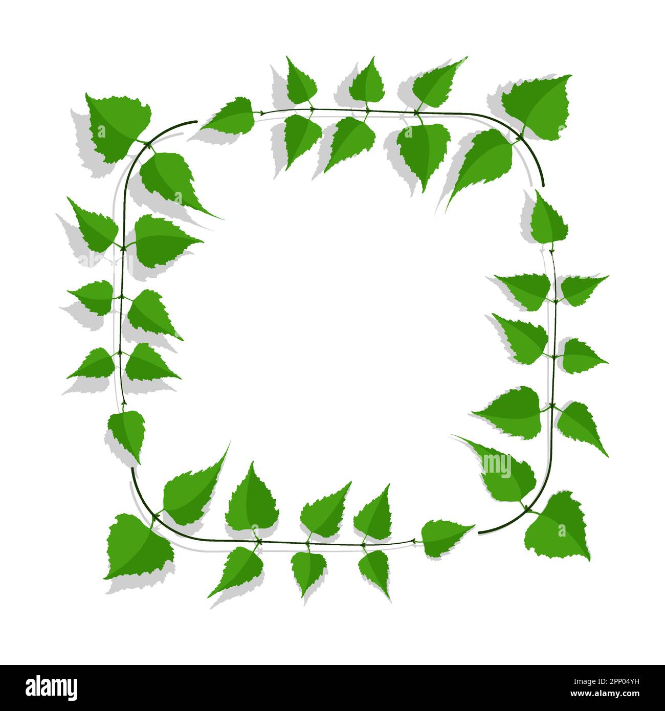 Decorative frame made of thin birch twigs and green leaves. Floral ...