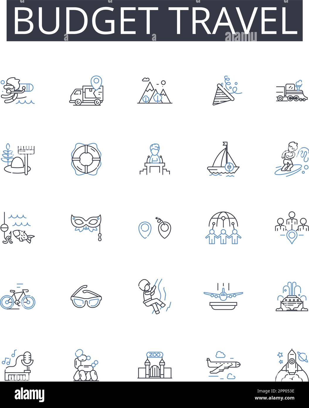 Budget travel line icons collection. Eco-tourism, Boutique hotel, Road ...