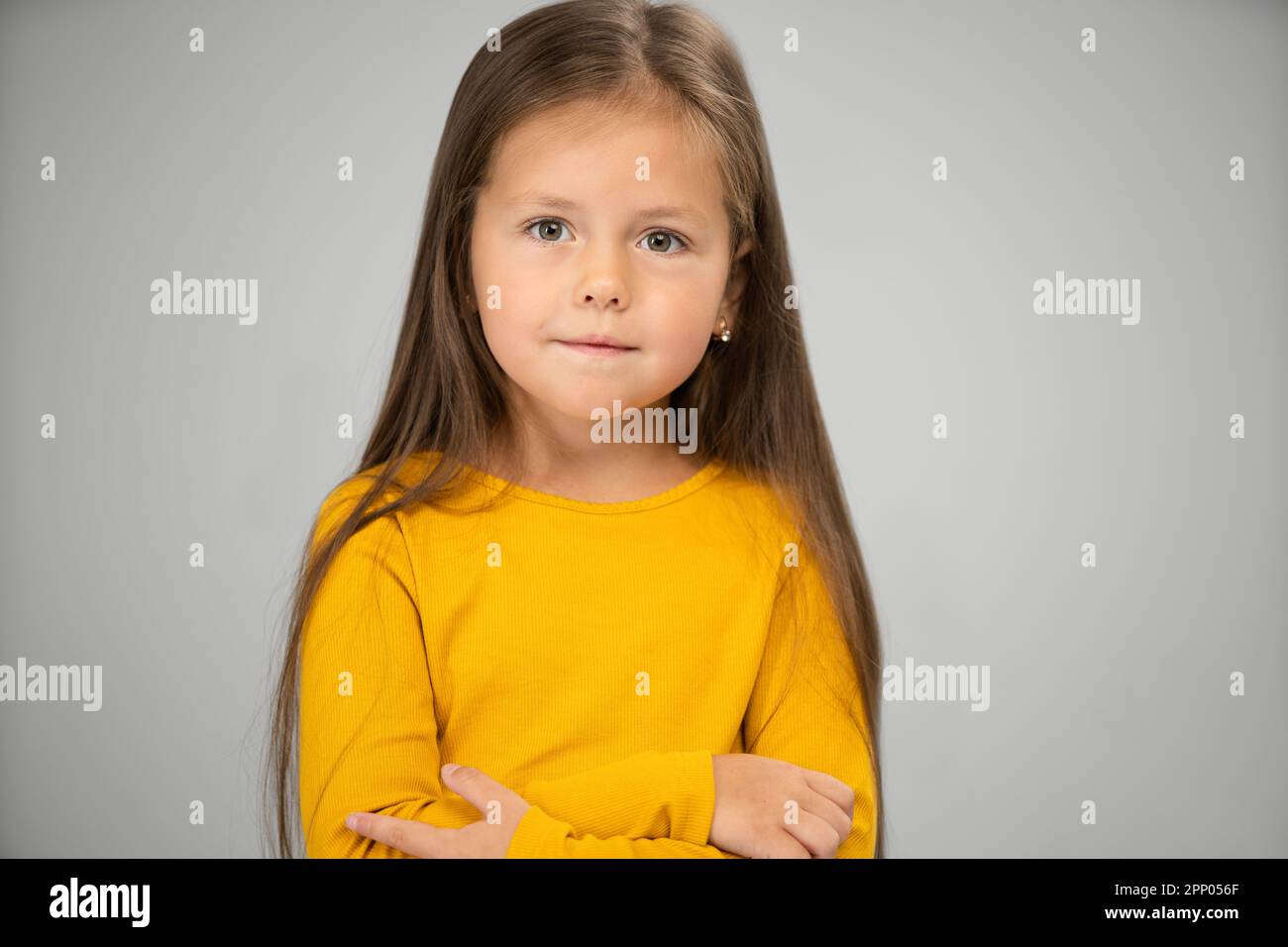 Adorable six years old girl isolated on white studio background, pretty ...
