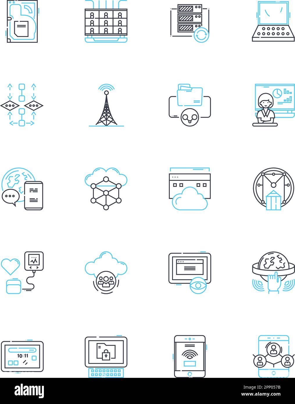 Mobile devices linear icons set. Smartph, Tablet, Laptop, Wearable ...