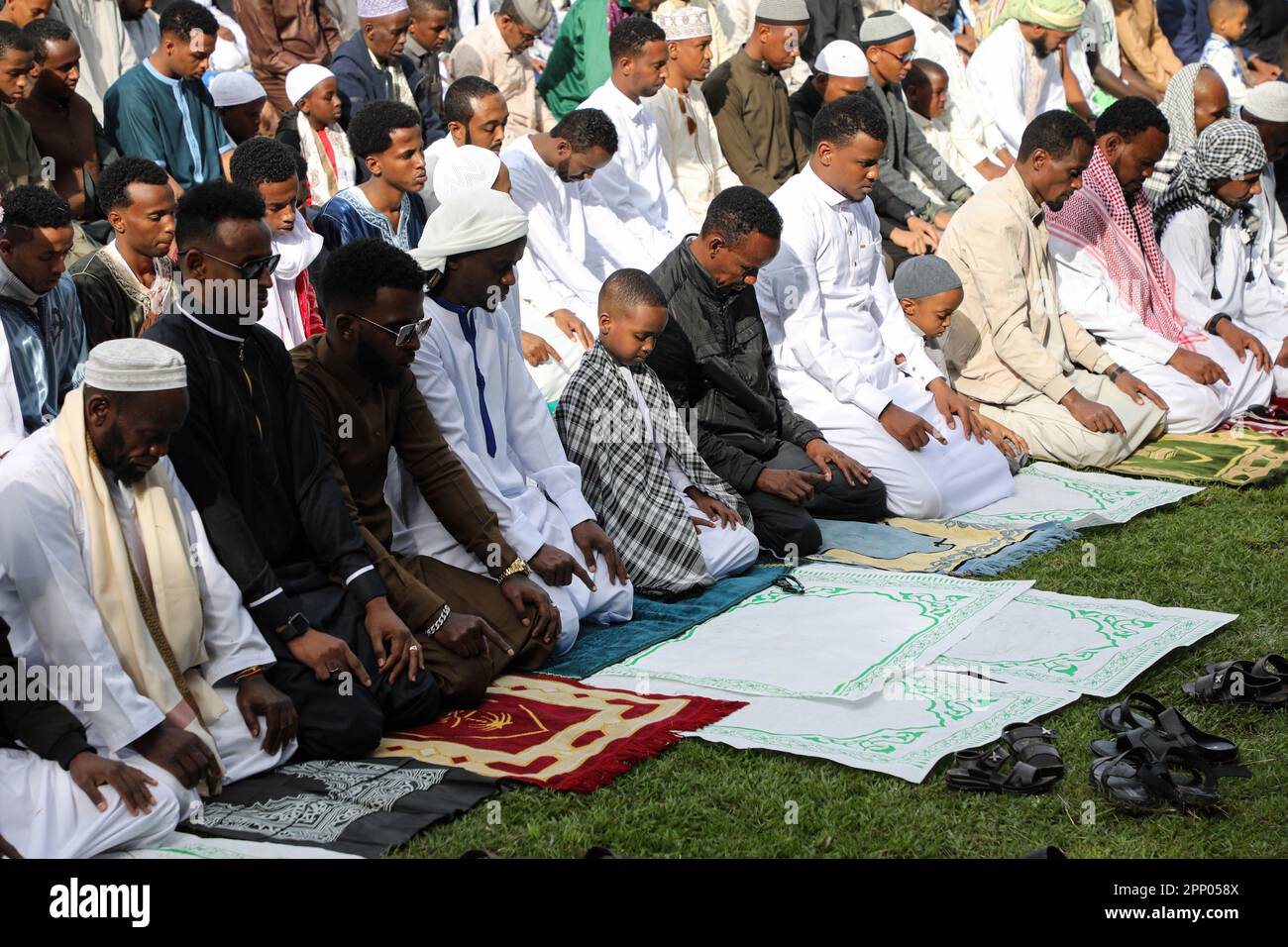 Nairobi, Kenya. 21st Apr, 2023. Muslim worshippers gather for prayers ...