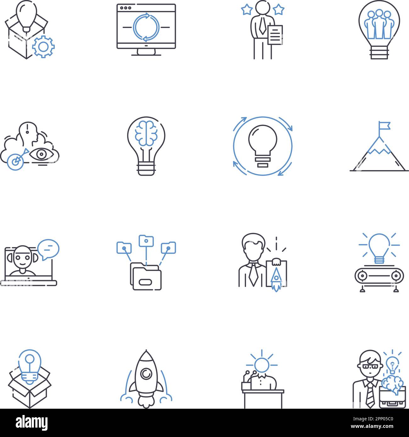 Inspiration initiation line icons collection. Spark, Motivation ...