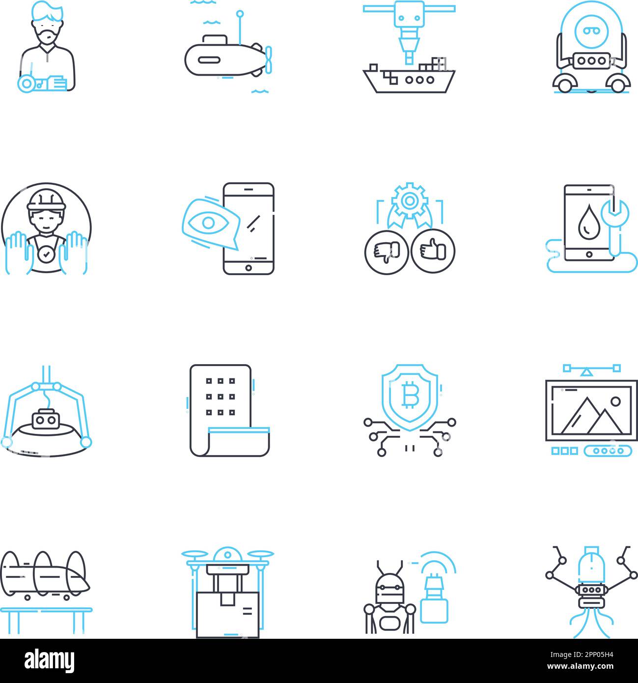 Innovative Technologies Linear Icons Set Automation Augmented