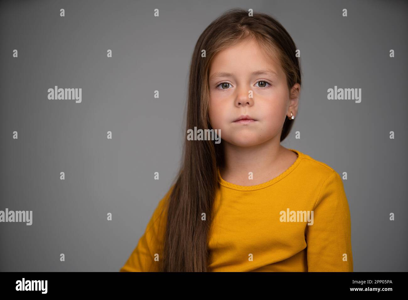 Adorable six years old girl isolated on white studio background, pretty ...