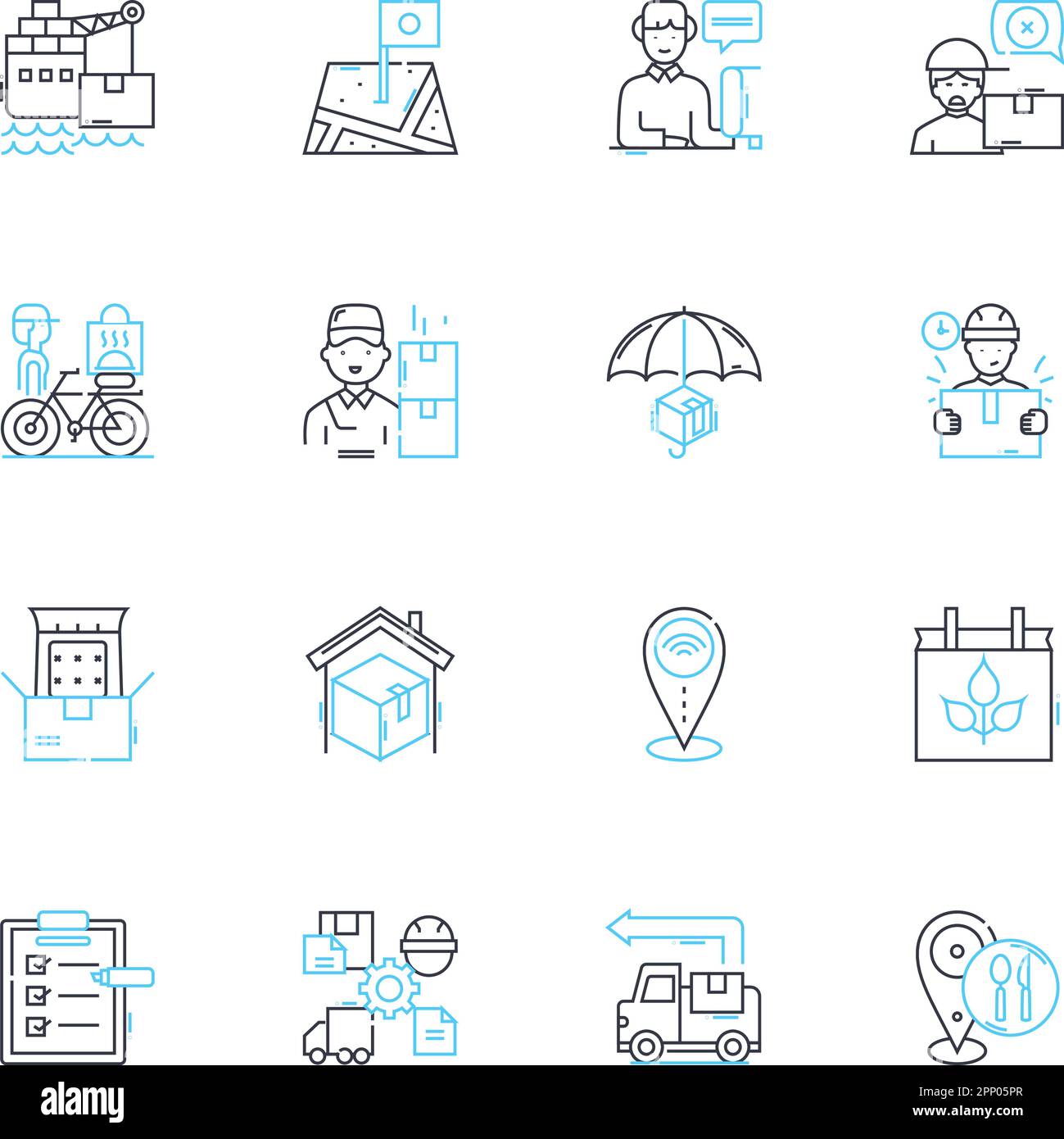Transport agency linear icons set. Fleet, Logistics, Delivery, Shipment, Transport, Dispatch ...