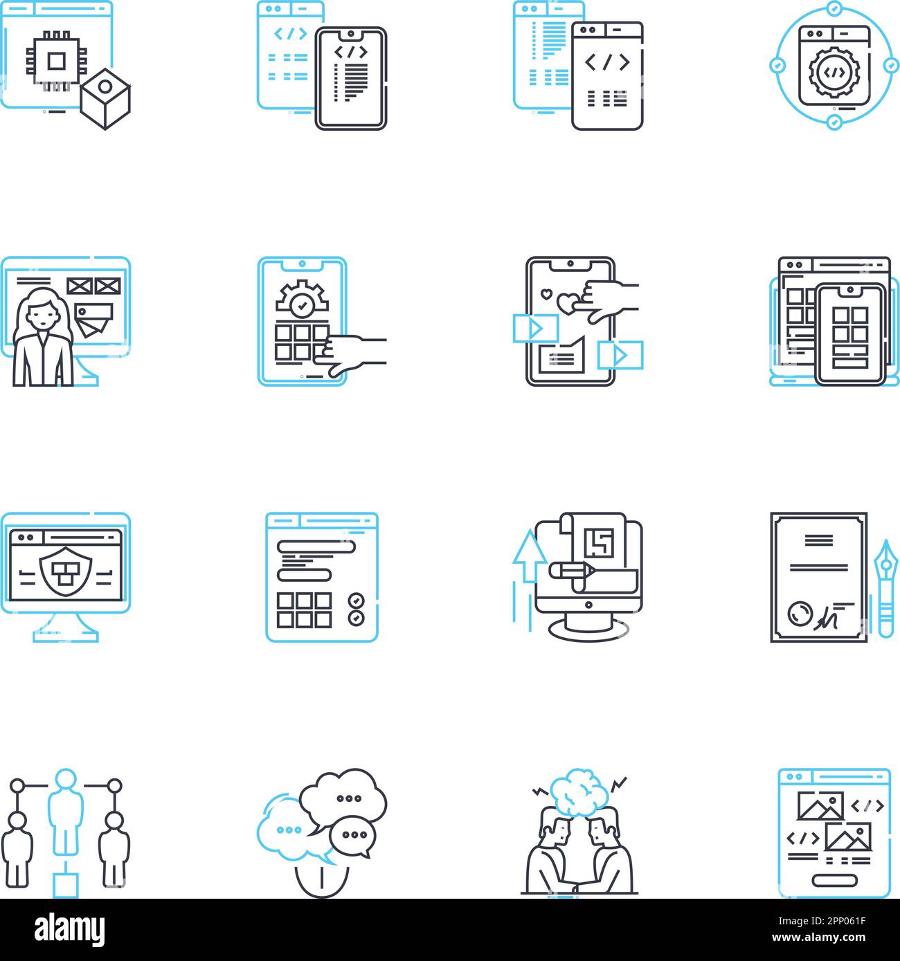 Mobile gaming linear icons set. Entertaining, Addiction, Thrilling, Strategy, Fun, Adventure ...