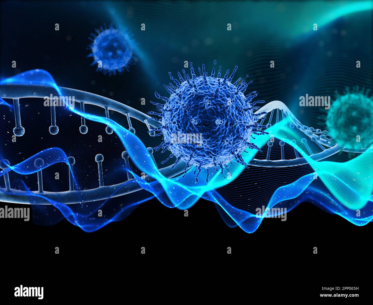3D render of an abstract medical background with virus cells and DNA ...