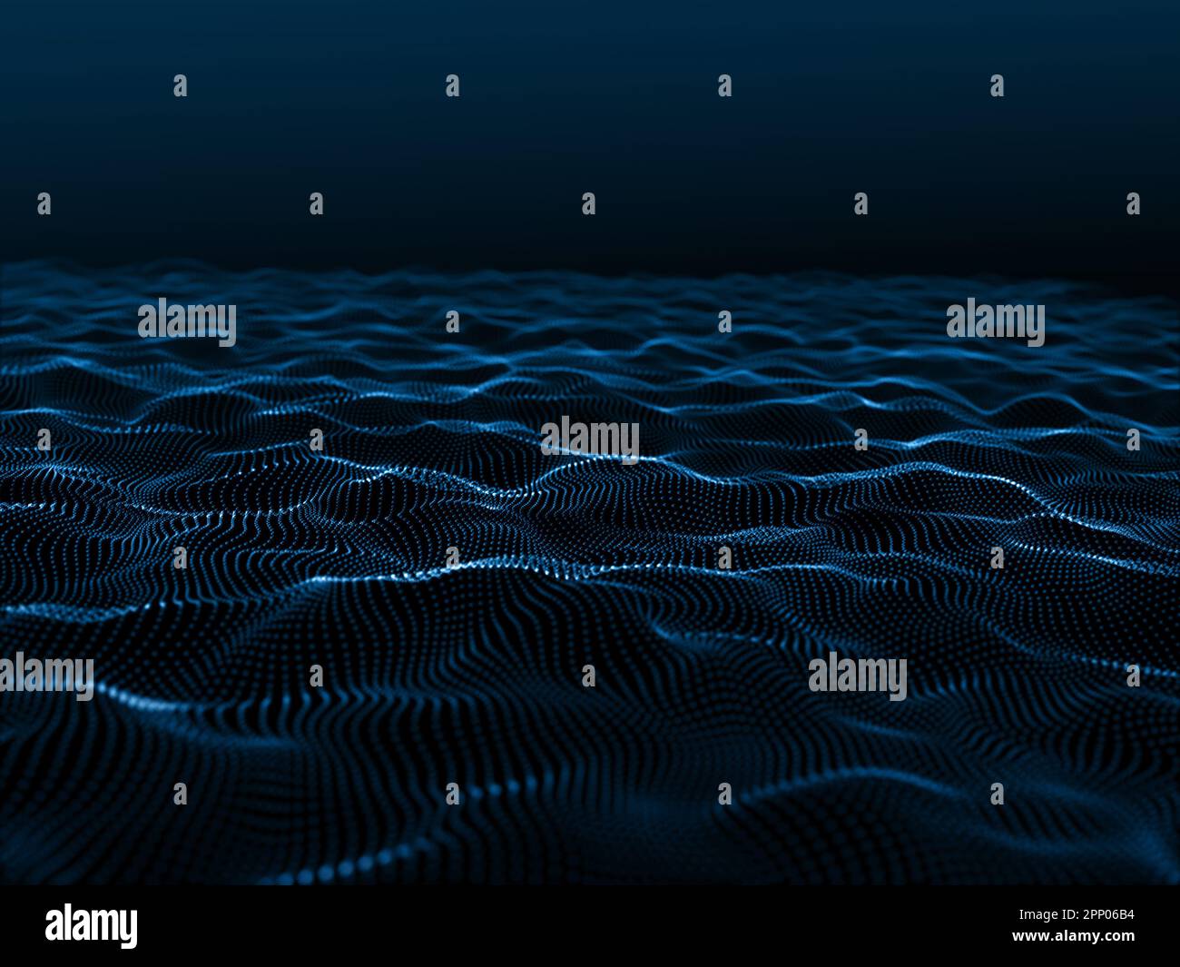 3D render data technology background with flowing waves of particles ...