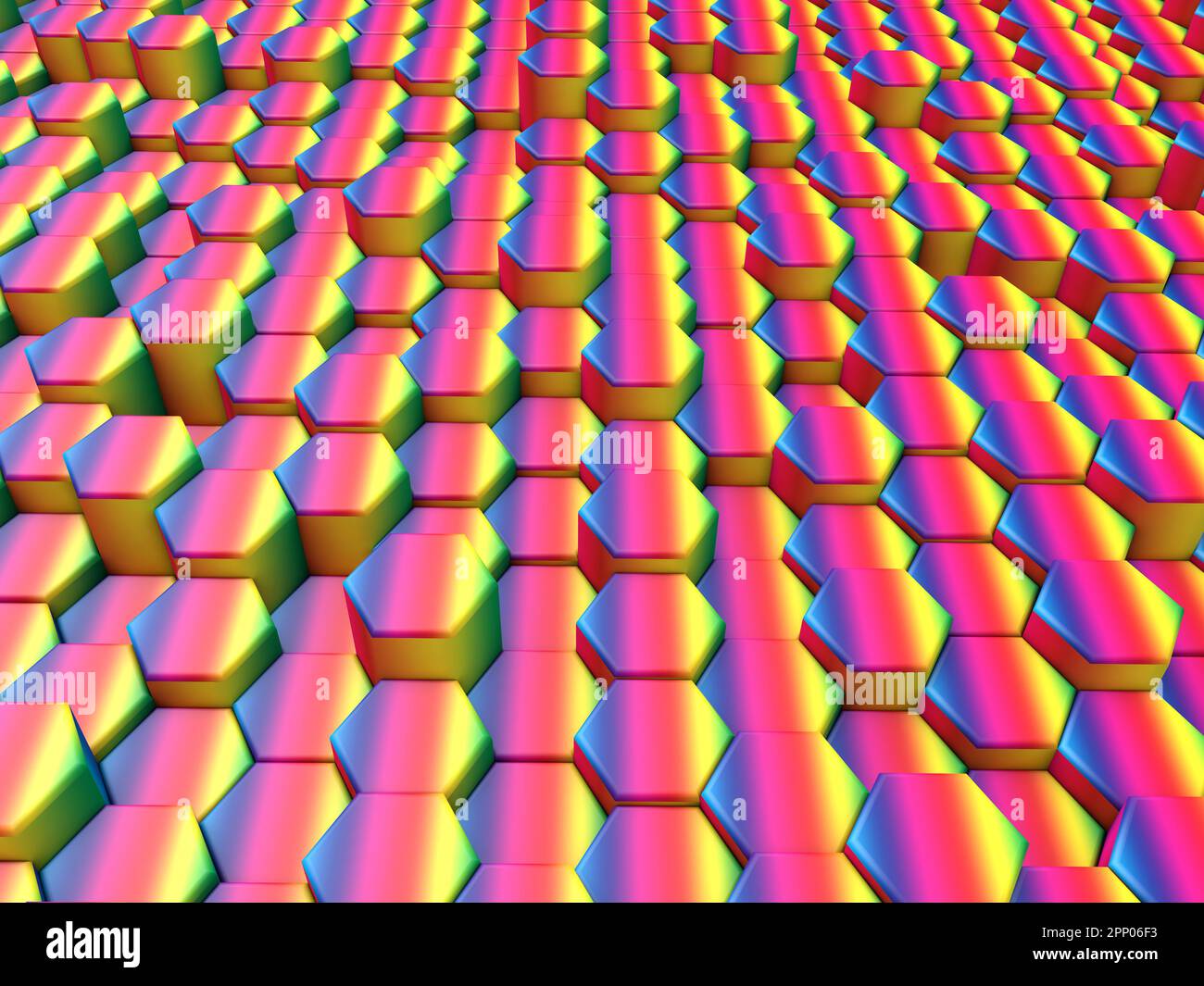 3D render of an abstract cubes background with rainbow coloured texture ...
