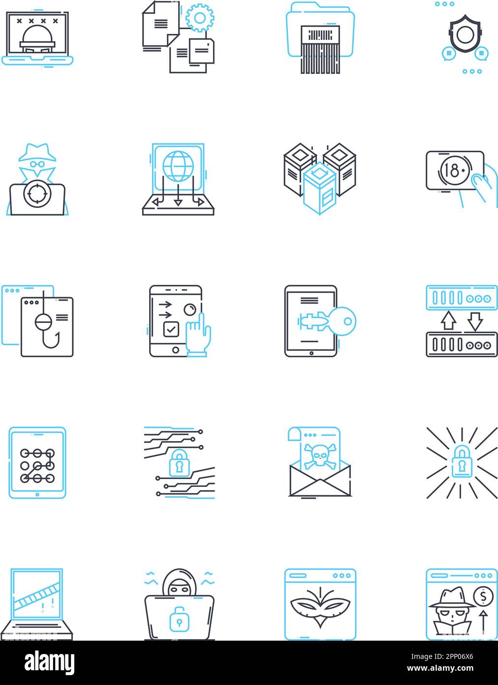 Data Security Linear Icons Set Encryption Firewall Malware Cybersecurity Authentication