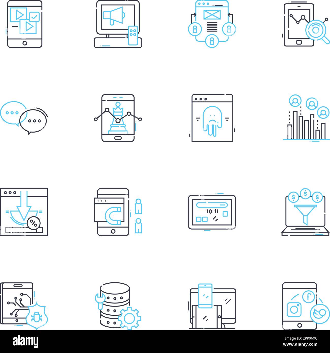 Commercial advertising linear icons set. Marketing, Branding, Promotion ...