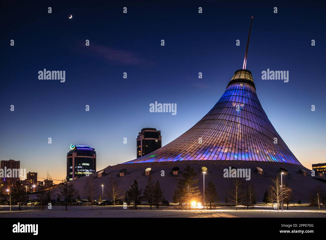 Astana, Kazakhstan - Jan 25, 2023: Illuminated transparent roof of Khan ...